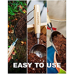 Soil Scoop Garden Tool Garden Dirt Scooper Hand Shovel for Planting Gardening Composting Potting Transplanting Filling Bird Feeders Stainless Steel Bonsai Soil Scoop Plant Shovel with Hardwood Handle