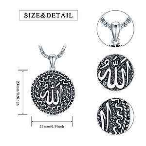 Allah Necklace Sterling Silver Islamic Pendant Necklace Muslim Islam Pendant Islamic Religious Jewelry Gift for Father Men Women