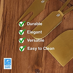 Vintorio Cheese Knife Set (3-Piece, Gold) - Stainless Steel Serving Knives for Charcuterie Boards and Dessert Platters