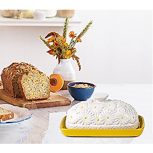 Ceramic Butter Dish With Lid For Countertop Daisy Butter Keeper Butter Container Large Butter Holder Butter Tray Covered Butter Dish Butter Dishes With Lid Butter Storage Butter Holder For Counter