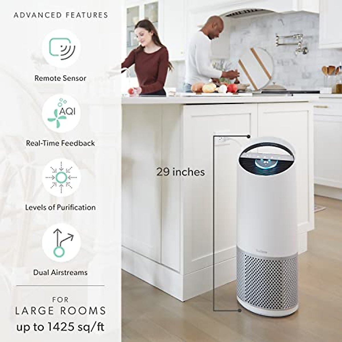 TruSens Air Purifier with UV-C Light + True HEPA Filtration | Large | SensorPod™ Air Quality Monitor | Auto, Sleep, & Turbo Mode | Touch Control | Portable Handle