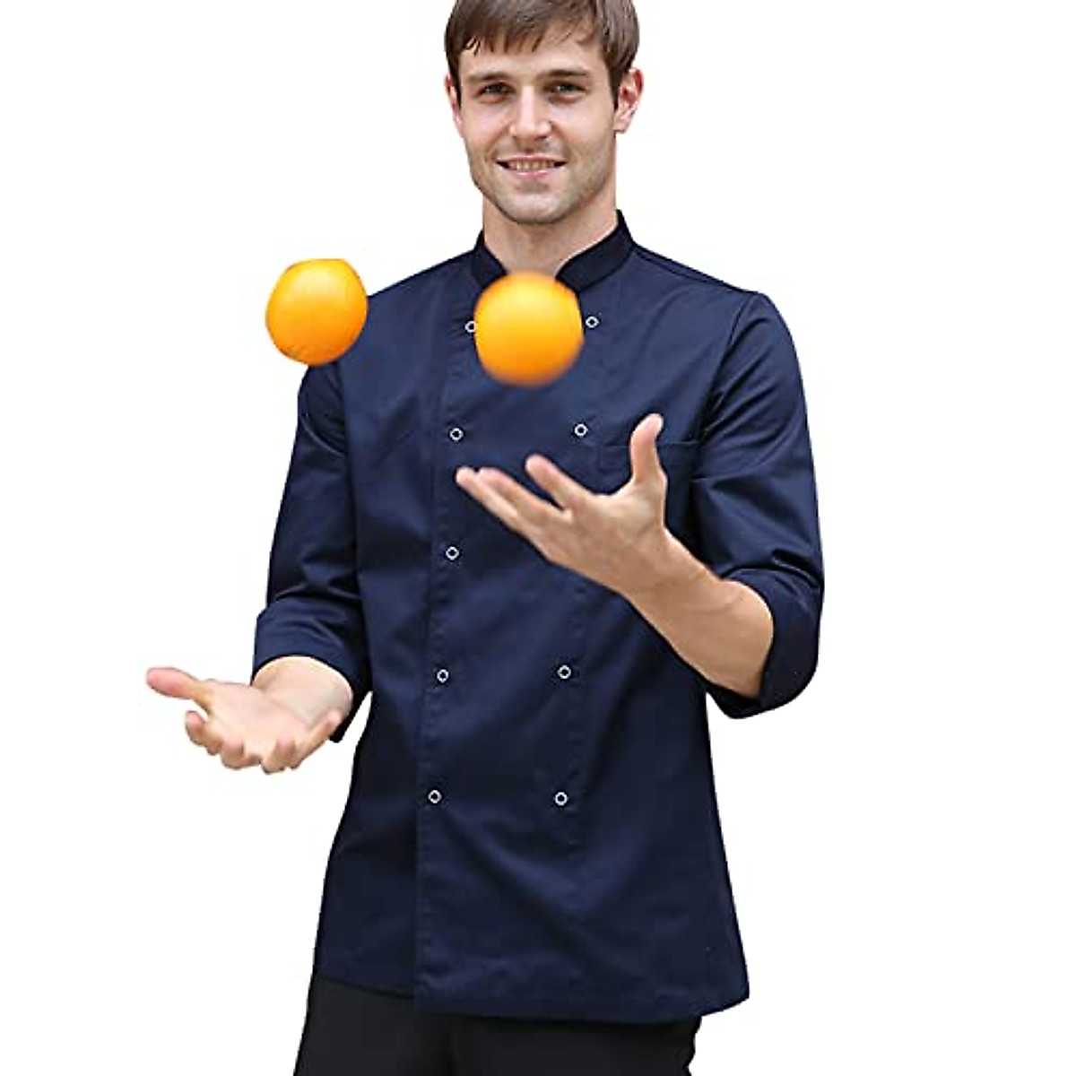 Men's Navy Metal Snaps Chef Coat Classic Kitchen Chef Work Uniform