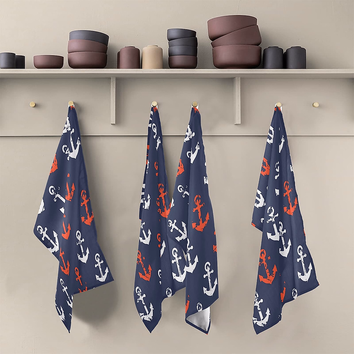ALAZA Anchor Nautical Vintage Kitchen Towels Dish Bar Tea Towel Dishcloths 1 Pack Super Absorbent Soft 18 x 28 inches
