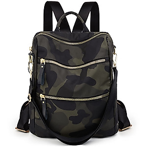 UTO Camo Waterproof Backpack for Women Durable Nylon Multipurpose Roomy Multi pockets Travel Business Shoulder Bag Zoya Camo Green