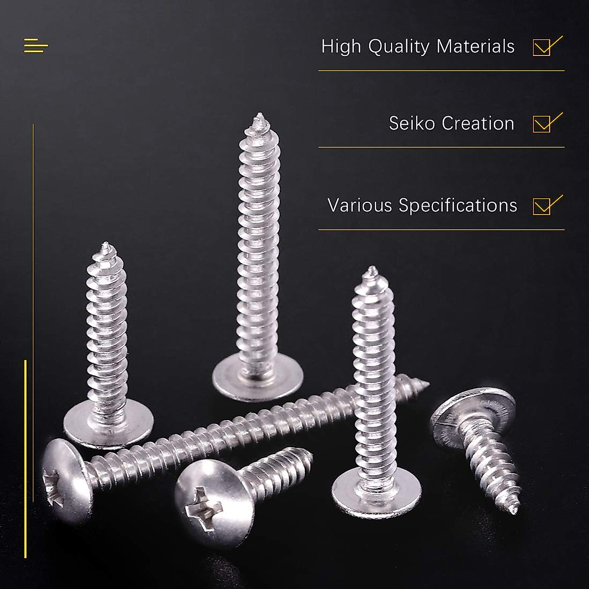 Hilitchi 240 Pcs #8 304 Stainless Steel Phillips Truss Head Self Tapping Sheet Metal Screws Assortment Kit Set