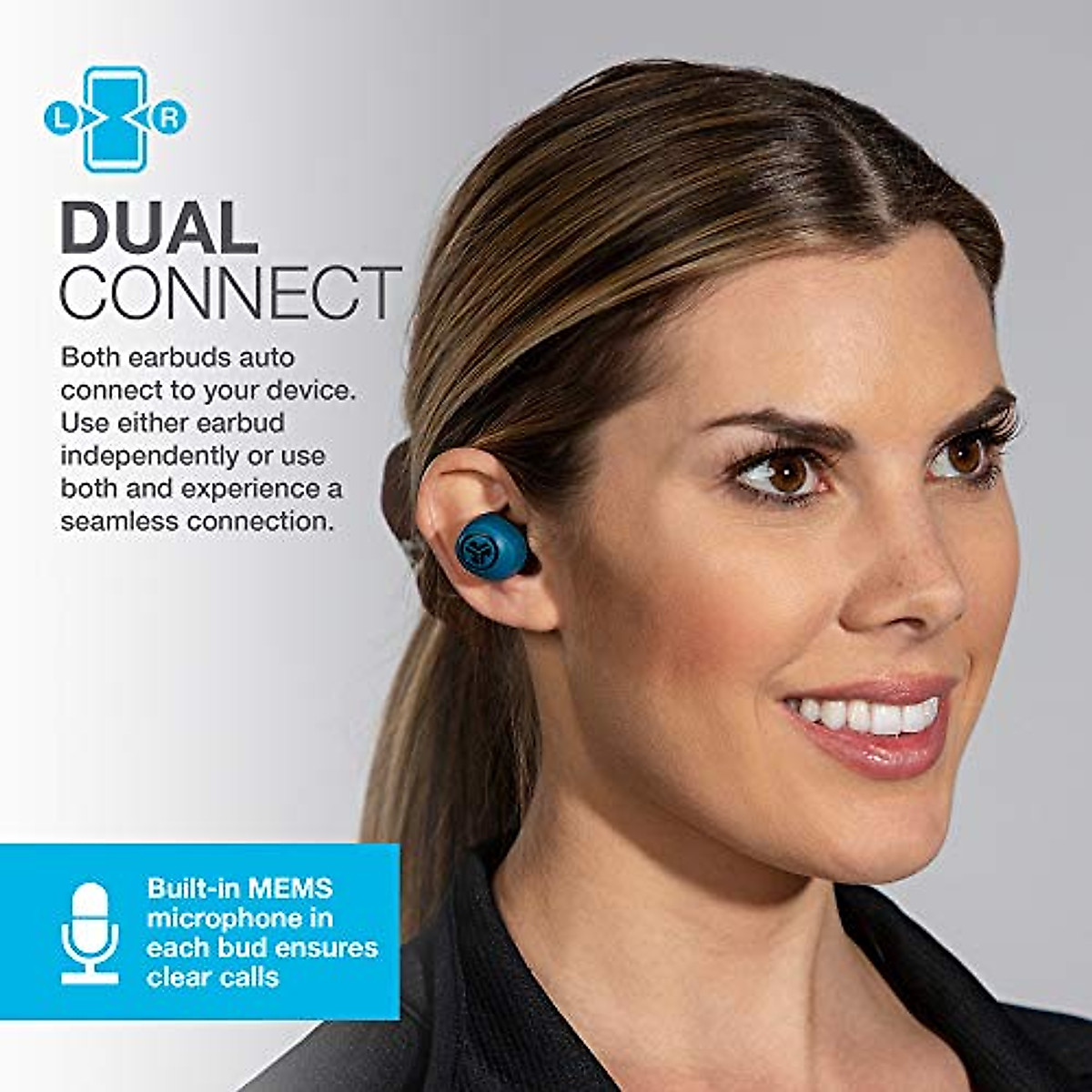 JLab Go Air True Wireless Bluetooth Earbuds + Charging Case | Dual Connect | IP44 Sweat Resistance | Bluetooth 5.0 Connection | 3 EQ Sound Settings Signature, Balanced, Bass Boost… (Blue)