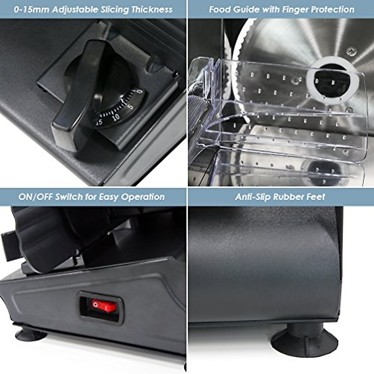 Elite Gourmet EMT-625B Ultimate Precision Electric Deli Food Meat Slicer Removable Stainless Steel Blade, Adjustable Thickness, Ideal for Cold Cuts, Hard Cheese, Vegetables & Bread, 7.5”, Black