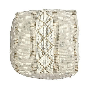 Christopher Knight Home Mag Large Square Casual Pouf, Boho, Ivory Chindi and Hemp