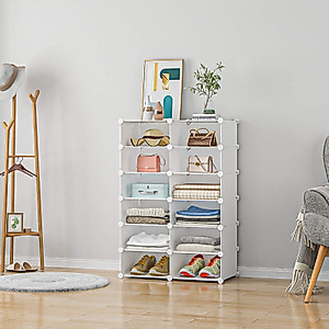 Aeitc Stackable Closet Organizer 6-Shelf Adjustable Space Saver Closet Storage for Folded Clothes and Accessory,White