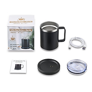 Coffee Mug Warmer & Mug Set,Smart Self Heating Mug,Stainless Steel Mug with Sliding Sip Lid 12 oZ,for Desktop Home Office Hot Drink Cup,Gift for Coffee Lovers, Heating Up to131°F-149°F