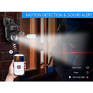 [3K Security Camera Outdoor] Color Night Vision, Wireless PTZ Cameras for Home Auto Tracking, IP66 2-Way Audio,3K WiFi Camera for Indside/Outside Security,Human Detection, 360° View,C102