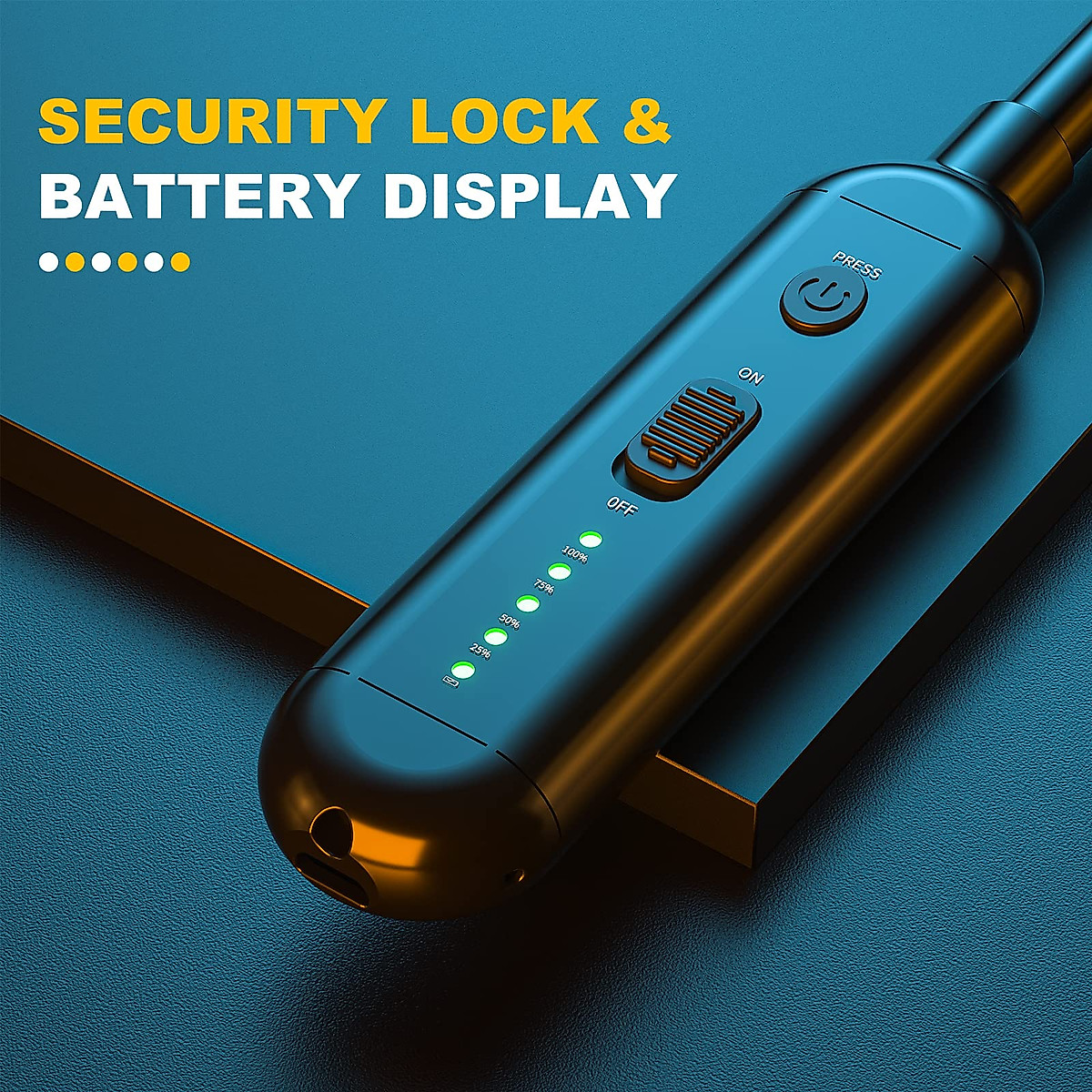 Candle Lighters USB-C Electric Rechargeable: Plasma Arc Windproof Flameless Extra Long Electric Lighter with Safe Button for Grill BBQ Fireplace Camping Stove Kitchen Firework Birthday Christmas