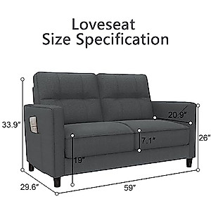 affetto 59" Loveseat Sofa for Small Spaces,Fabric Love Seats Furniture for Bedroom,Apartment,Studio,Dark Gray