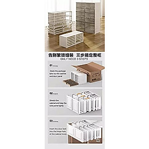 Foldable Shoe Rack Cabinet Organizer with Pocket and Storage, Portable Shoe Rack for Entry Way, Shoe Boxes, Fast Easy Assemble Shoe Cabinet, One Piece Sturdy Plastic Shelf, Clear Brown Doors, 6 Tiers