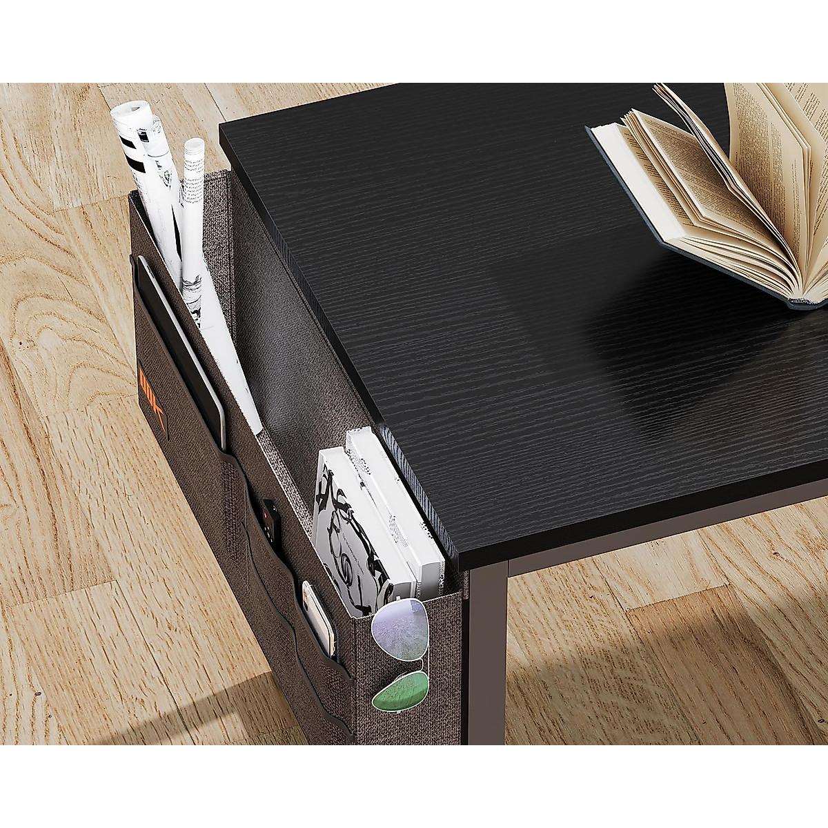 AODK 63 inch Small Computer Desk with Power Outlet for Small Spaces Home Office Student Laptop PC Writing Desks with Storage Bag Headphone Hook, Black