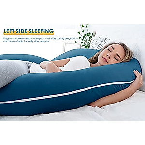 INSEN Pregnancy Pillow,Maternity Body Pillow with Velvet Cover,C Shaped Body Pillow for Sleeping (Blue Jersey)