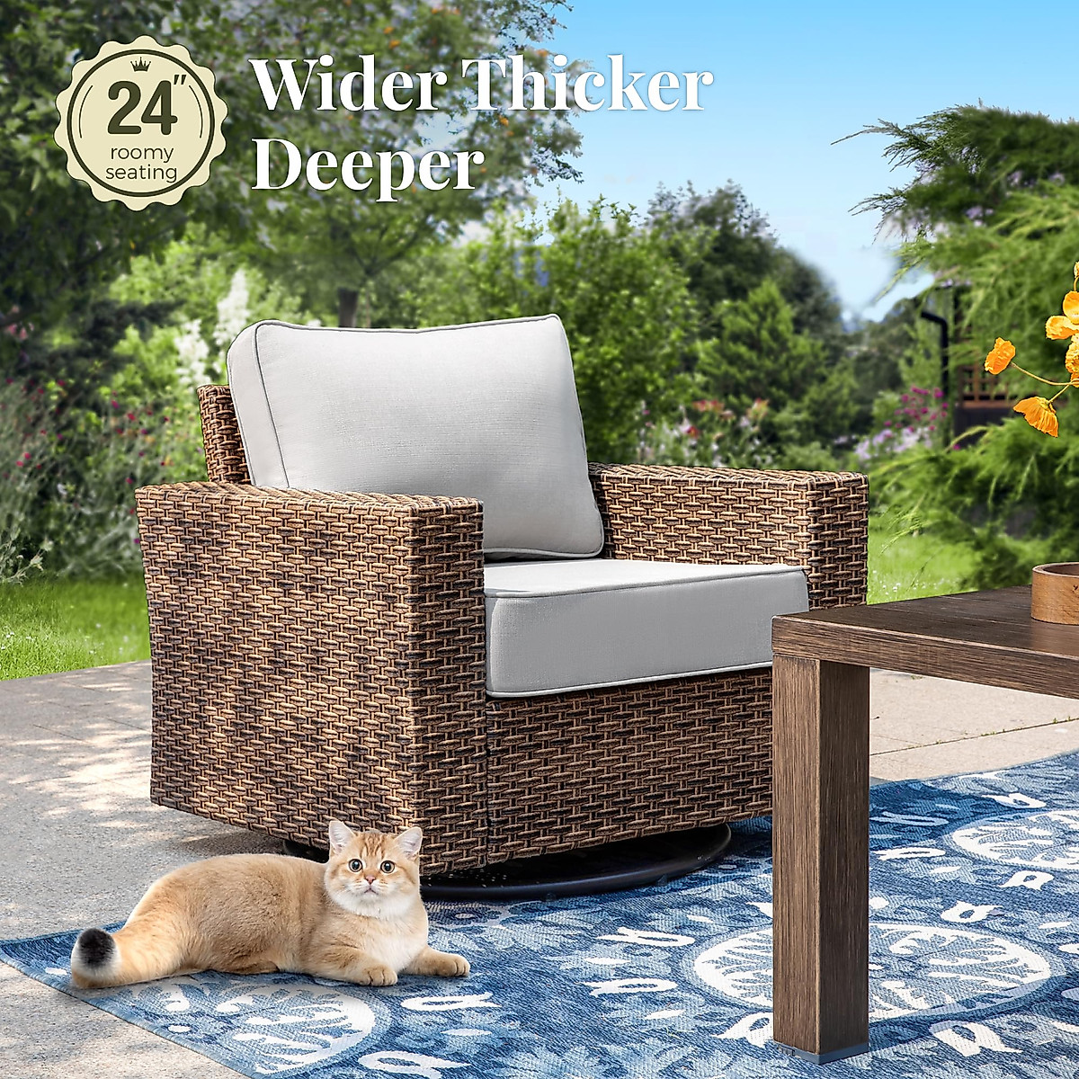 MIXPATIO 6 Pieces Patio Furniture Set, Outdoor Wicker Rattan Sofa Couch with 5.5" Thick Comfy Cushions, Wide Armrests Swivel Rocker Chairs and Coffe Table, High Back Conversation Set Garden Backyard