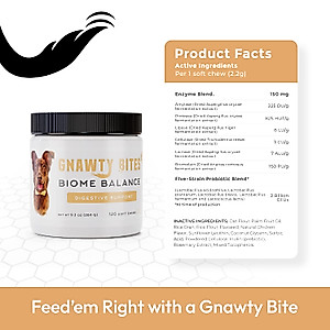 Gnawty Bites Biome Balance | Dog Probiotics for Healthy Gut Flora for Upset Stomach, Diarrhea, & Bowel Support with Digestive Enzyme & Lactobacillus (5-Strain Probiotic Blend), 120 Soft Chews