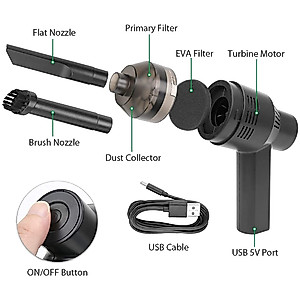 Honlibey New Cordless Mini Computer Vacuum, Portable Vacuum Cleaner Car Vacuum Dust Kit - Cleaning Dust, Hairs, Crumbs, Scraps, Ash for Laptop, Keyboard, Computer,Car, Pet House, Sewing Machine