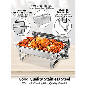 PURECHO Rectangular Chafing Dish Buffet Set, 4 Pack 8 Qt, Stainless Steel Chafer Full Size, Catering Food Warmer with Folding Frame, Ideal for Parties, Wedding, Festival Gathering