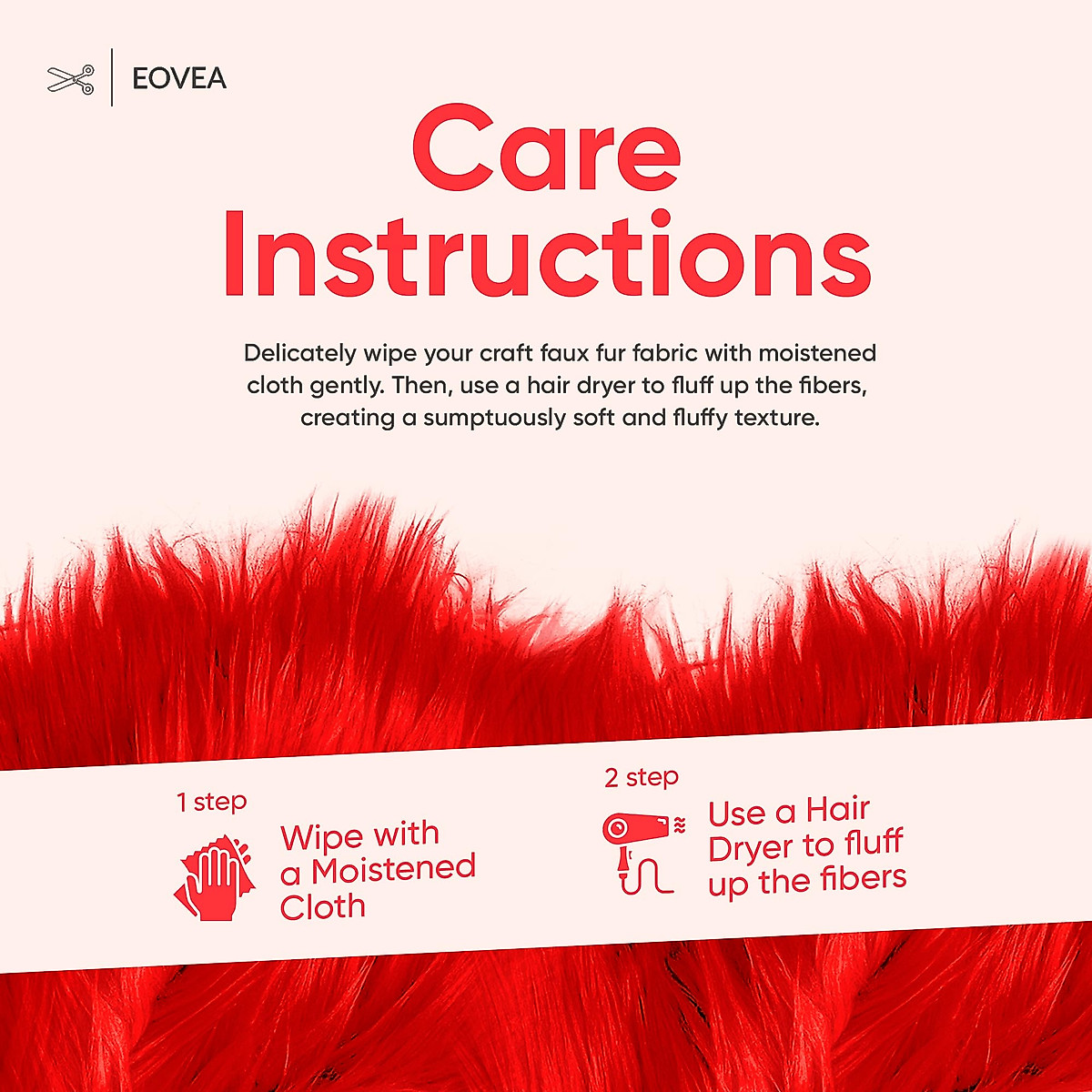 EOVEA Shaggy Faux Fur Fabric by The Yard - 36" X 60" Inch Wide - Fluffy Fur Fabric- Plush Furry Materials - Fuzzy Craft Supply for DIY, Halloween, Upholstery, Costume, Sewing(Red, One Yard)