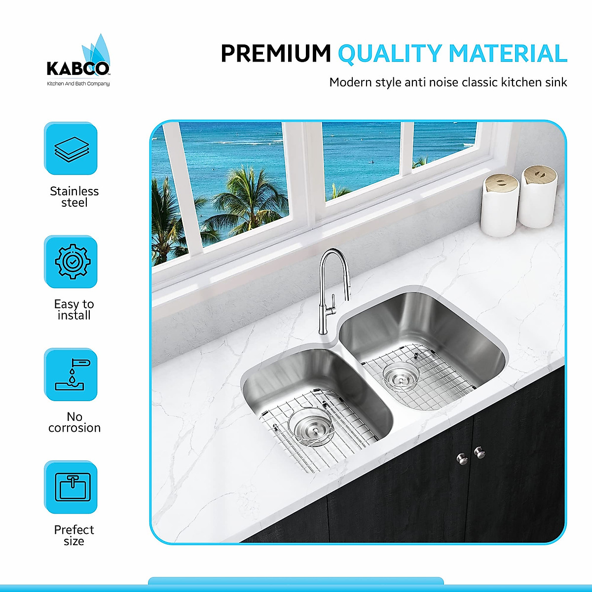KABCO 32 Inch Double Bowl Stainless Steel Classic Kitchen Sink with Sink Strainers, Removable Garbage Baskets and Sink Grids Sound and Heat Proof 18 Gauge Undermount 40/60 Bowl Swirl Finish Sink