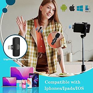 Dual Wireless Microphone for iPhone iPad Plug-Play Wireless Lavalier Mic Noise Reduction for Video Recording, Live Stream, YouTube, TikTok, Facebook, Zoom, Interview, Podcast (One Pair Two Mic)