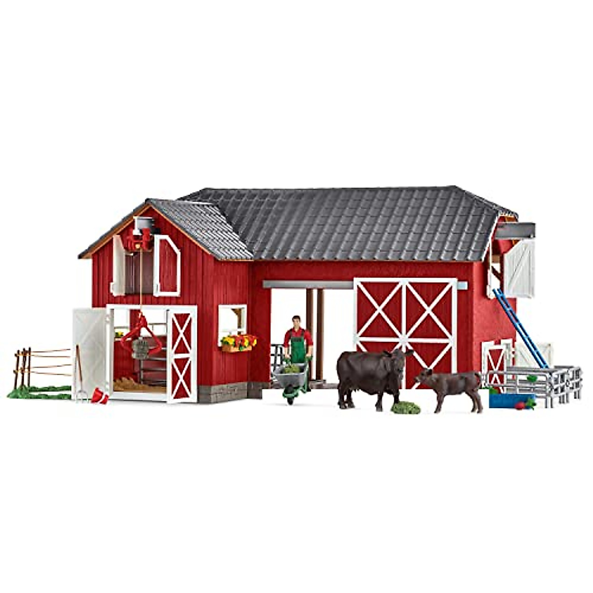 Schleich Red Barn Playset with Cows, Farmer, Tractor, and Farm Life Accessories - 27-Piece Set for Kids Ages 3+