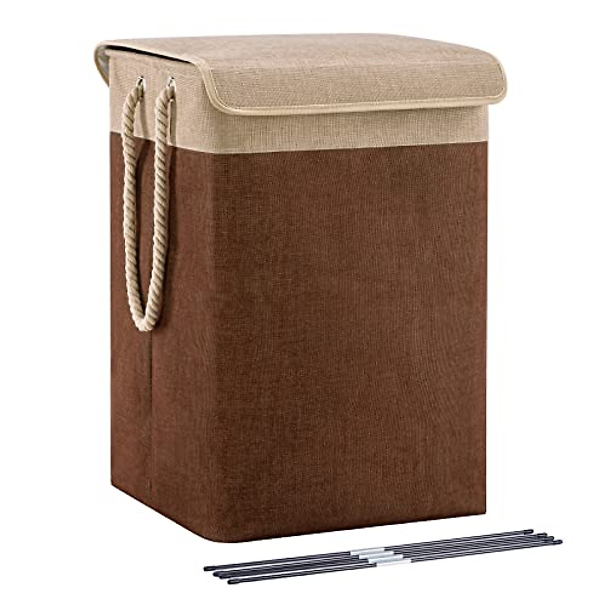 YOUDENOVA Collapsible Laundry Basket with Lid, 80L Clothes-Hamper for Bedroom with Handles, Freestanding Hamper with Lid, Foldable Laundry Hamper for Baby, Towels Blankets Toys Organizer. Brown