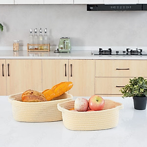 Sunla 5-Piece Storage Basket Set, Natural Rope Woven Baskets for Organizing & Storage, Nursery Storage Baskets, Cute Small Rope Basket Set for Clothes, Foods, Toys (Beige)