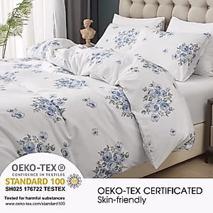 HYPREST Floral Duvet Cover Set King Size, 3 Pieces Blue Floral Farmhouse Duvet Cover Set- Soft, Lightweight & Breathable, Standard 100 by Oeko-Tex(No Comforter)