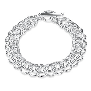 NABTYJC Fashion Sterling Silver 2 Layers Twisted Link Chain Bracelet with Diamond Cut Hight Polish Loops,Toggle Button 8" Gift for Women Men Teens