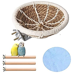 Bird Breeding Nest Parakeet Bed for Cage Parrot Hatch House Handmade Cotton Weave Hemp Rope Nesting with 3pcs Perchs for Budgie Cockatiel Conure Canary Finch Lovebird