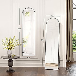 Antok Floor Mirror, 59"x16" Full Length Mirror with Stand, Arched Wall Mirror, Glassless Mirror Full Length, Floor Mirror Freestanding, Wall Mounted Mirror for Bedroom Living Room, 59"x16"(Black)