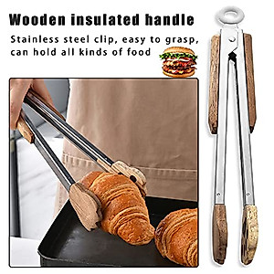 COMUSTER Acacia wood food clamp is cute cat claw type, with hanging hole design, wooden heat insulation handle, stainless steel clamp, which are easy to grip handle various delicacies
