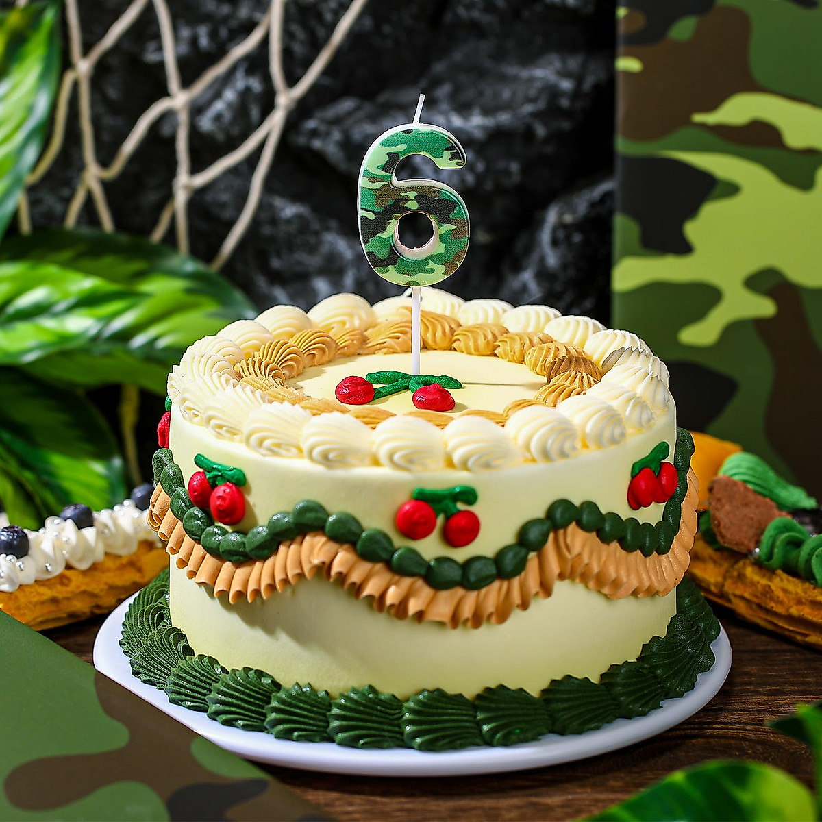 MTLEE Camo Number Birthday Candles Army Themed Birthday Cake Candles Camo Party Supplies Decorations Cake Candles for Birthday Hunting Themed Party Camouflage Motif Graduation Party(Number 6)