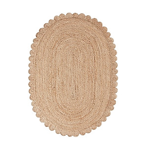 Hand Woven Scalloped Oval Jute Area Rug Scallop Jute Rug for Farmhouse, Bedroom, Living Room, Dining Room, Hallway, Kitchen, Entryway, Patio (5x7 Feet Oval Jute Rug (60x84 Inch)/(150x210 cm))