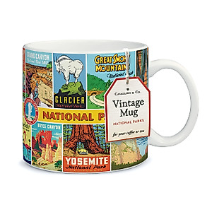 Cavallini Vintage Coffee Mug, Ceramic Mug with National Parks Design