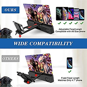 12" Phone Screen Magnifier with Bluetooth Speakers - 3D HD Magnifying Projector Screen Enlarger for Movies, Videos, Games - Foldable Cell Phone Stand with Screen Amplifier - Supports All Smartphones