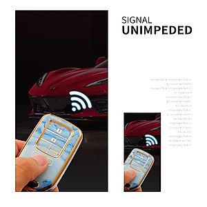 SANRILY Pink Jade Pattern 5 Button Key Fob Cover for Honda Accord Civic Cr-V Hr-V Fit Odyssey Jed Crosstour Crider Keyless Key Case Shell with Bling Leather Keychain