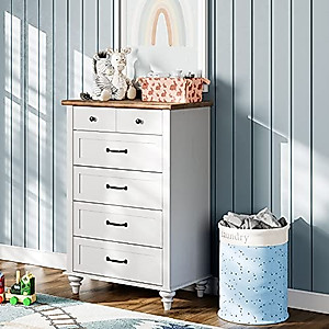 WAMPAT White 5 Drawer Dresser Chests for Bedroom, Mid Century Modern Dresser Storage Organizer with Metal Handles & Solid Wood Legs, Small Wood Dresser for Kid Room, Living Room