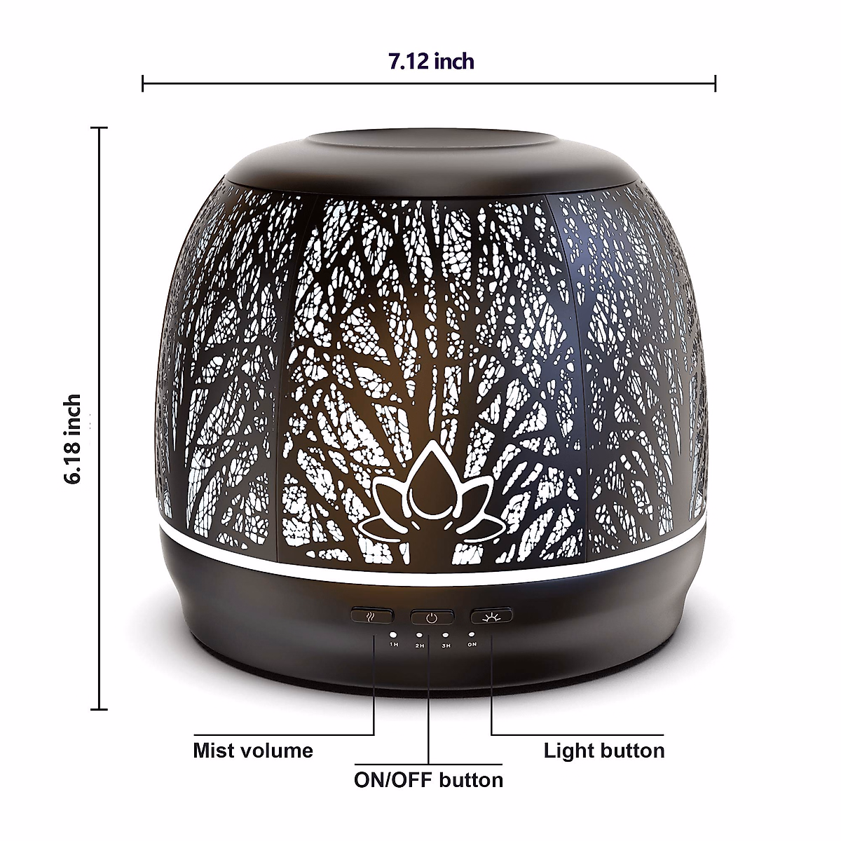 Aroma Outfitters Large Iron Essential Oil Diffuser | Aromatherapy Diffuser That Purifies Air | Ultrasonic Humidifier 7 Color LED Lights | Home Essentials | Scent Diffuser | Large Water Tank of 500mL
