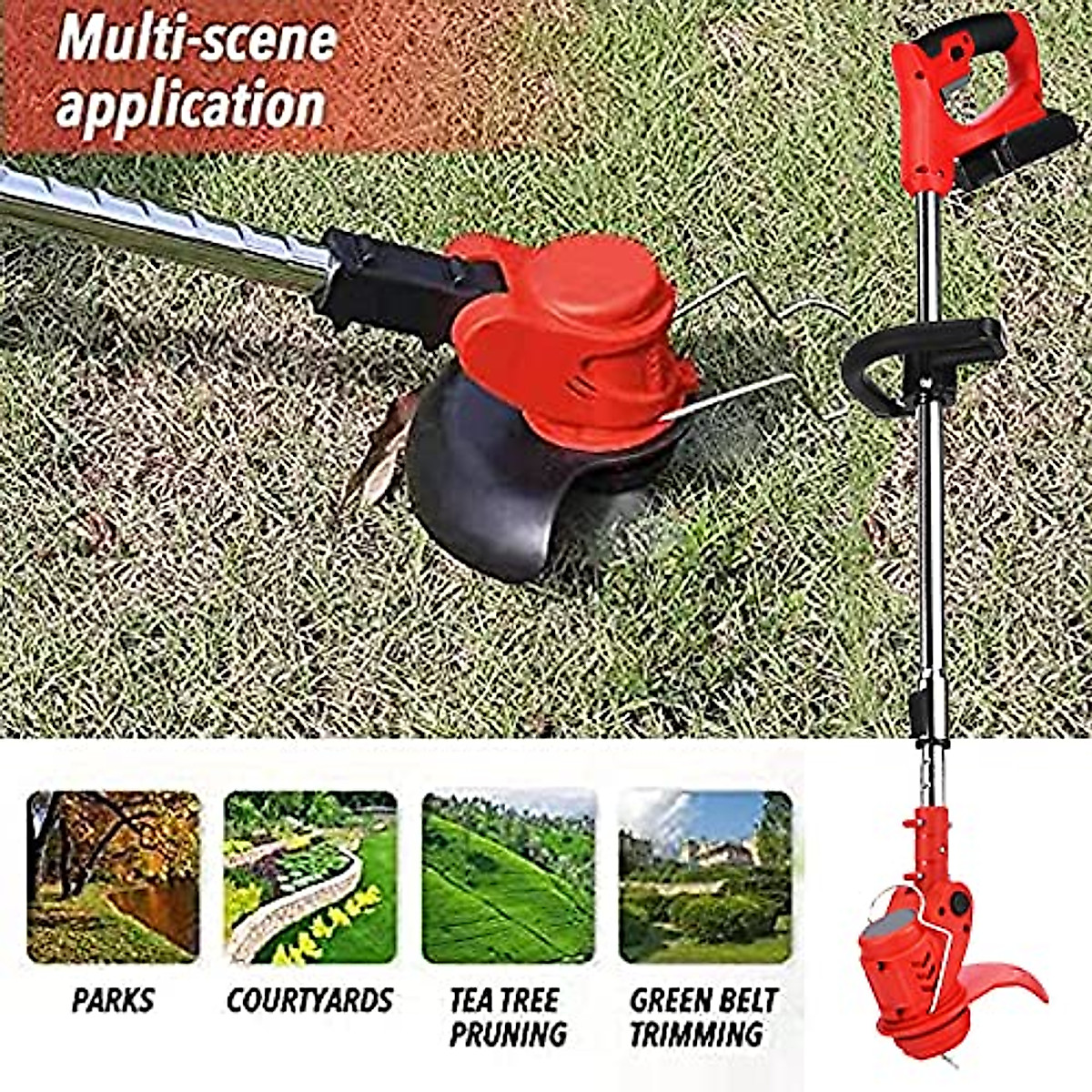 Guoguoba Strimmers Electric Cordless Battery Powered Best 36V Grass Trimmers Heavy Duty Metal Blade Lawn Edging Tools Brush Cutter Retractable Handle and Rotating Head Mower
