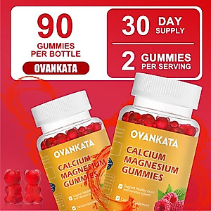 OVANKATA Calcium Magnesium Gummies with High Absorption 300mg Calcium 51mg Magnesium Citrate, Vitamin D3, Support for Bone, Leg Cramps & Muscles Relaxation, Vegan, 60 Gummies