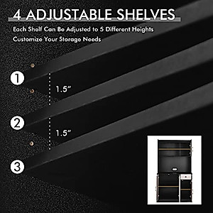 COSTWAY Freestanding Buffet with Hutch, Kitchen Pantry Storage Cabinet with 5-Position Adjustable Shelves, Kitchen Buffet Cabinet with Open Shelves, Doors and Drawer for Home (Black)