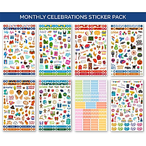 bloom daily planners Monthly Celebrations Planner Stickers for Calendar Decorating, Planning, Scrapbooking - Holiday, Seasonal, & General Events (14 Sheets, 1,100+ Stickers per Pack)