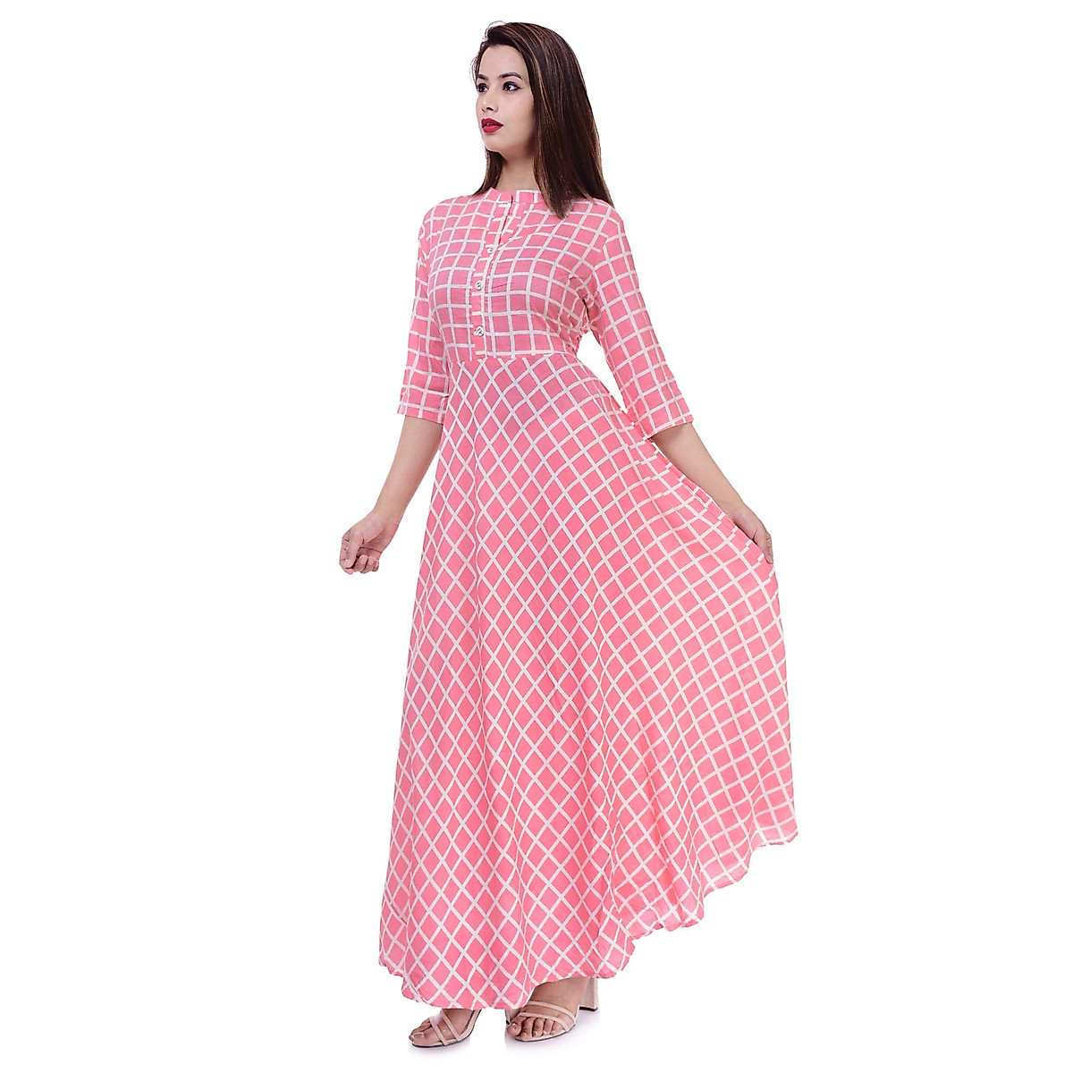 Ramkudi Indian Women's Checks Cotton Kurti Top (Baby Pink)