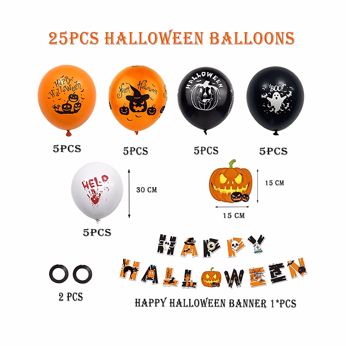 Halloween Balloons Black Orange Latex Balloons, Halloween Party Balloons & Halloween Banner Decorations, Halloween Themed Latex Balloons, Halloween Decorations Set ​for Party Decorations