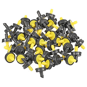 M METERXITY 50 Pack Pressure Compensating Dripper - Garden Irrigation, Maintain Constant Flow & Drip Emitter, Apply to Outdoor Garden Lawn (5 Gallon Per Hour, Black Yellow)