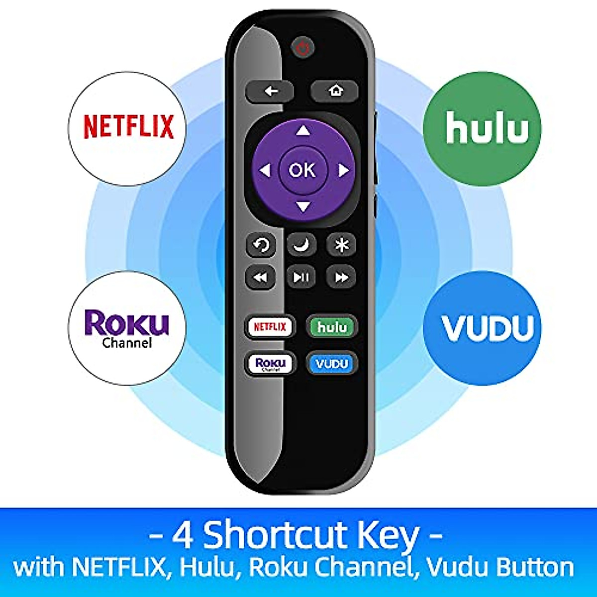 Gvirtue Replacement Remote Control Compatible for All Onn Roku Smart TV, Universal for Onn Roku TV Remote, Onn 24” 32” 40” 43” 50” 55” 58” 65” 70” Roku TV with Netflix Hulu Roku-Channel Vudu Button